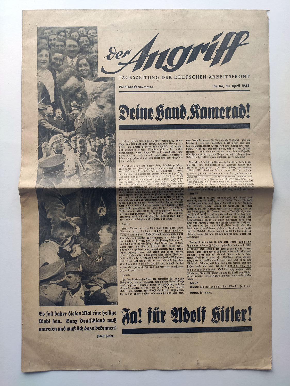 The Angriff - April 1938. Your hand for Adolf Hitler!