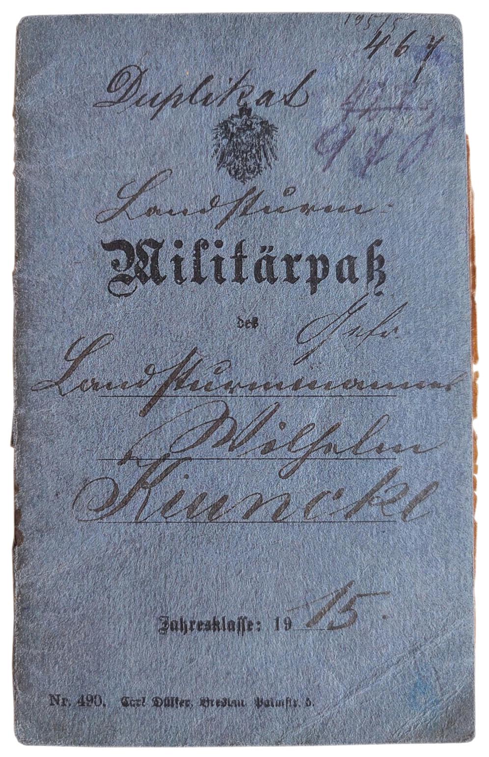 Imperial German military passport for a WW1 soldier - Militärpass 1915