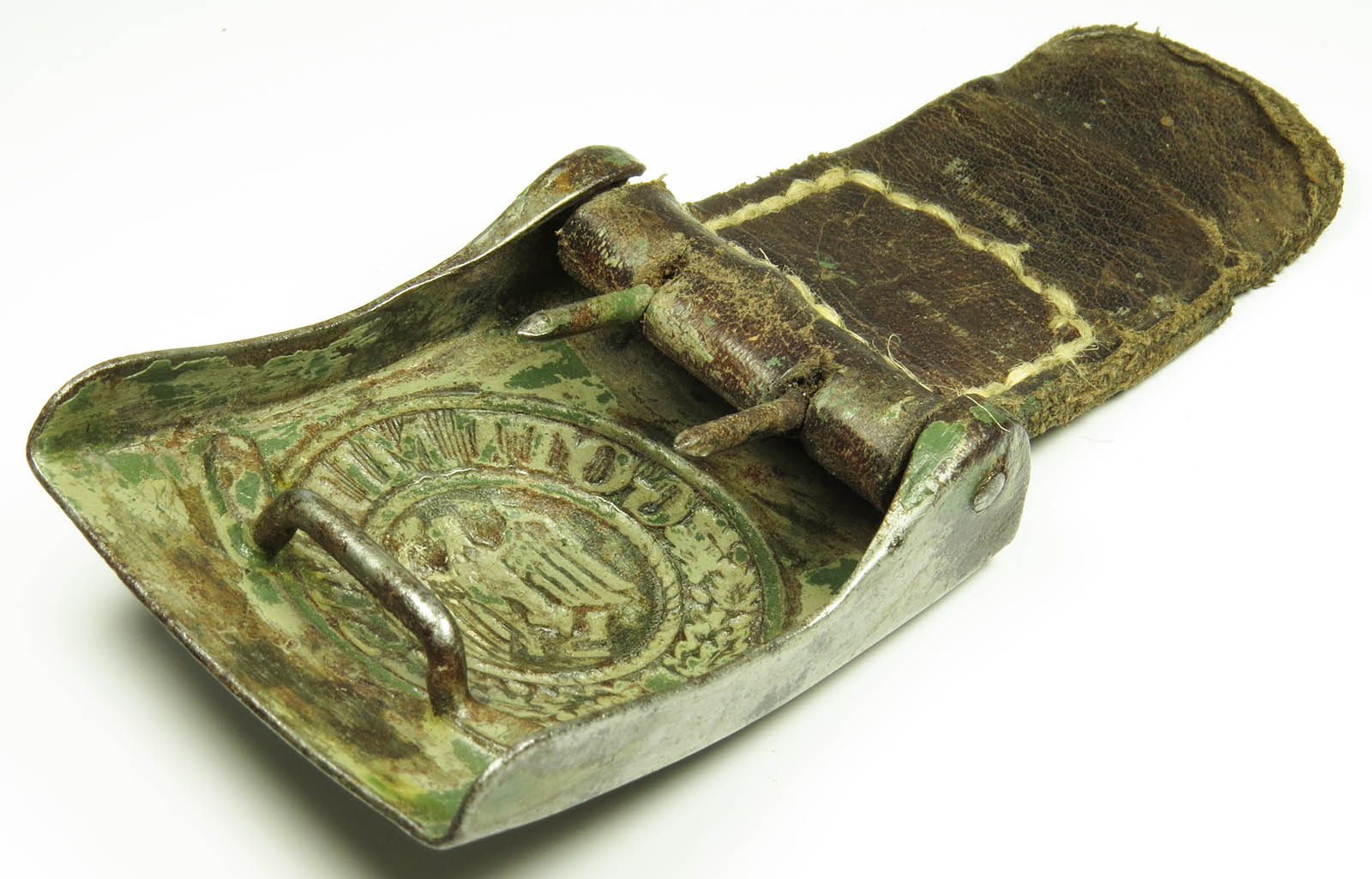 E. Schneider Heer Steel Buckle with leather tab both marked