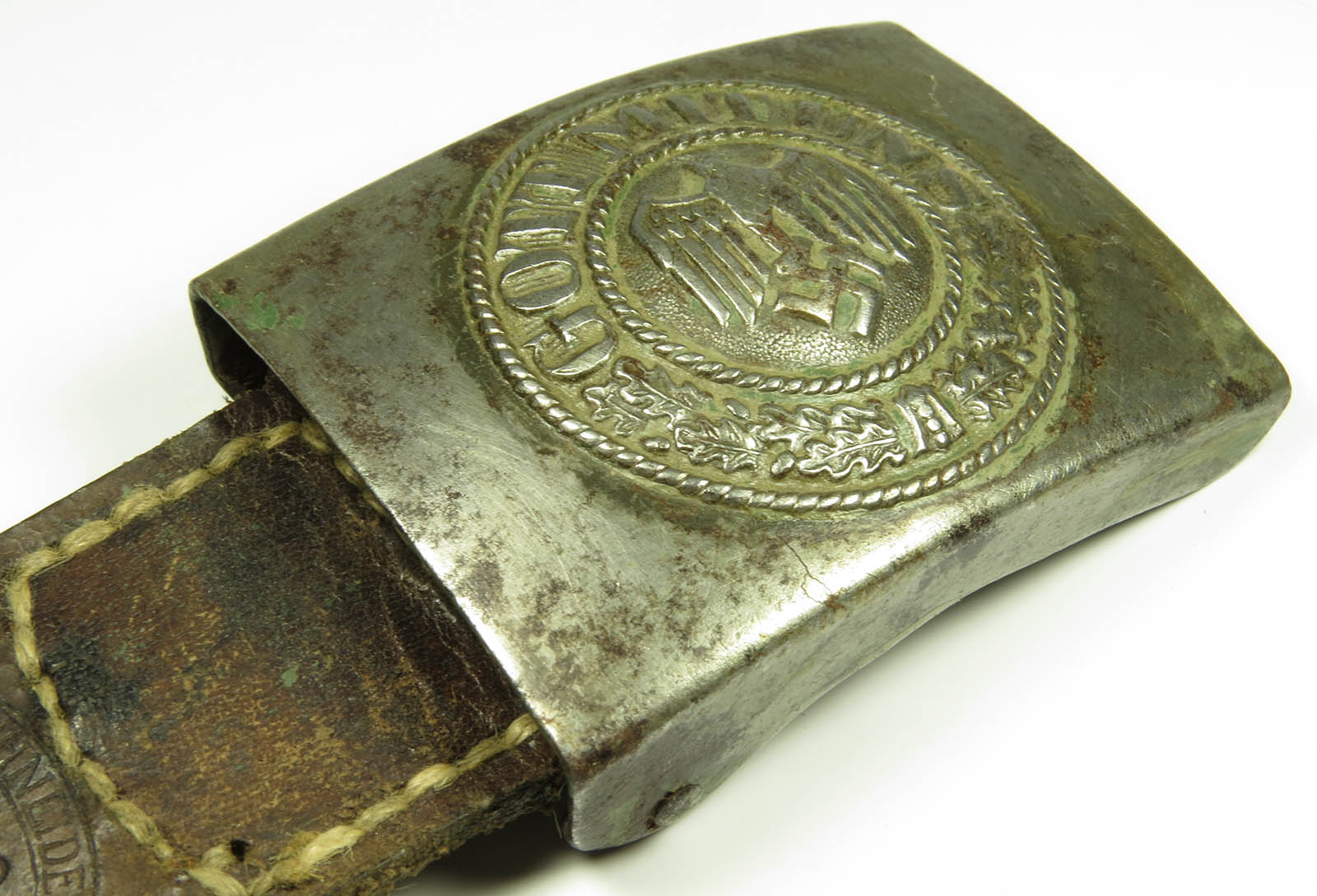 E. Schneider Heer Steel Buckle with leather tab both marked