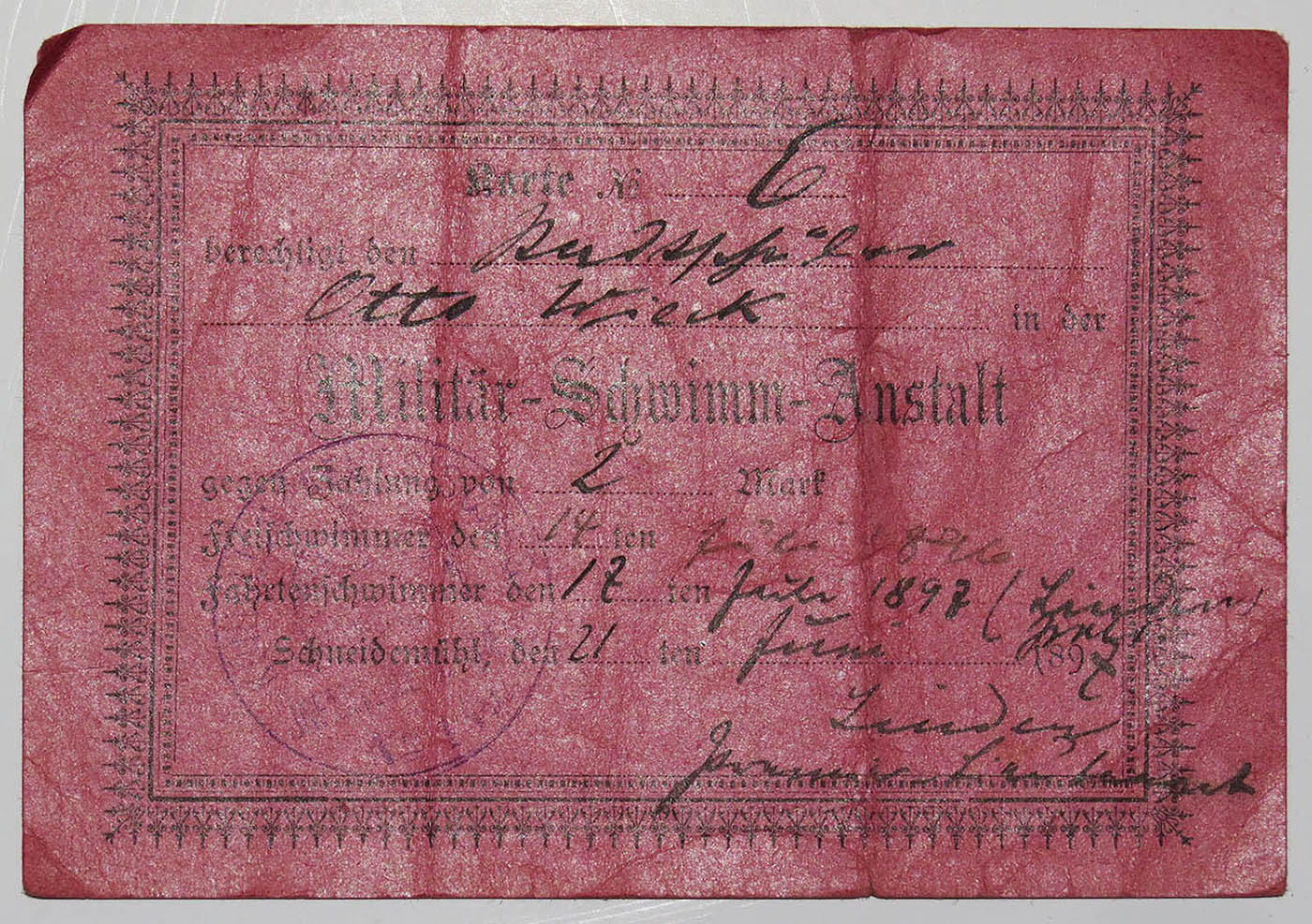 Set of cards issued to Otto Wieck
