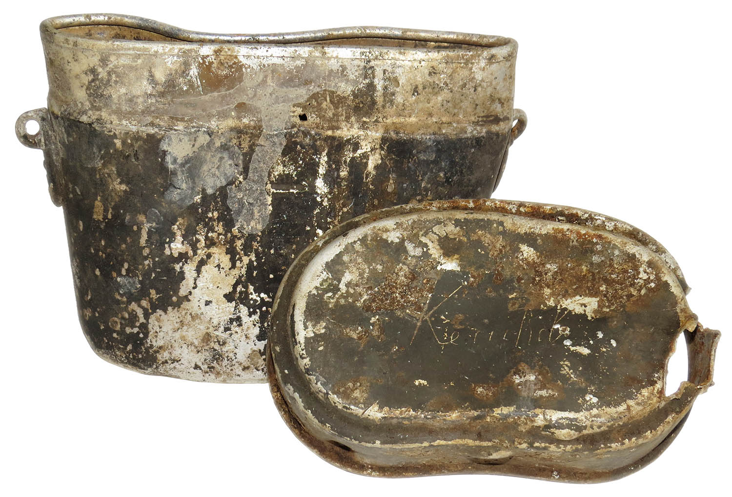 German Mess Kit Kochgeschirr battle-damaged in Estonia in 1944