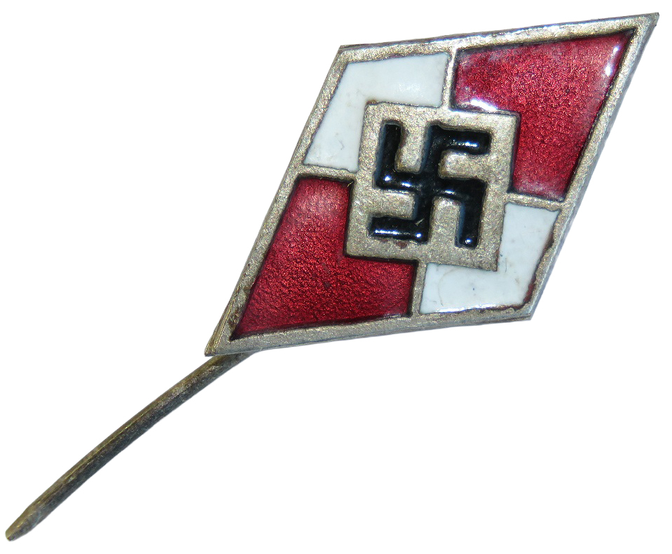 Early Hitlerjugend badge on safety pin, nickel silver