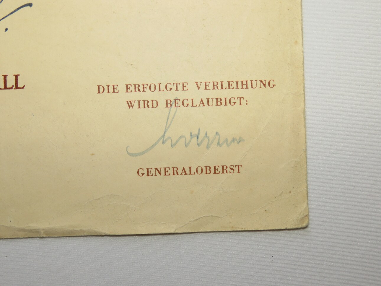 Award certificate for the German cross in gold, issued to Feldwebel ...