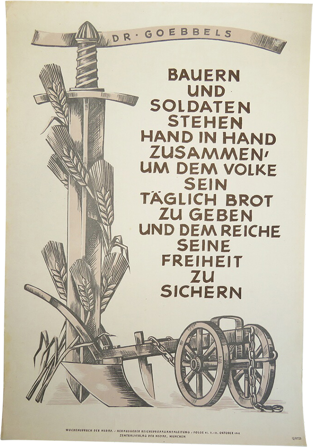 NSDAP-Plakat: Bauern und Soldaten stehen Hand in Hand