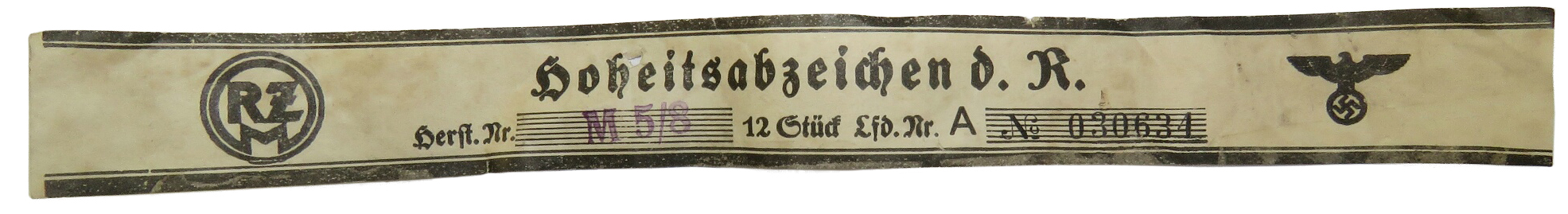 RZM excise paper label for NSDAP party eagles