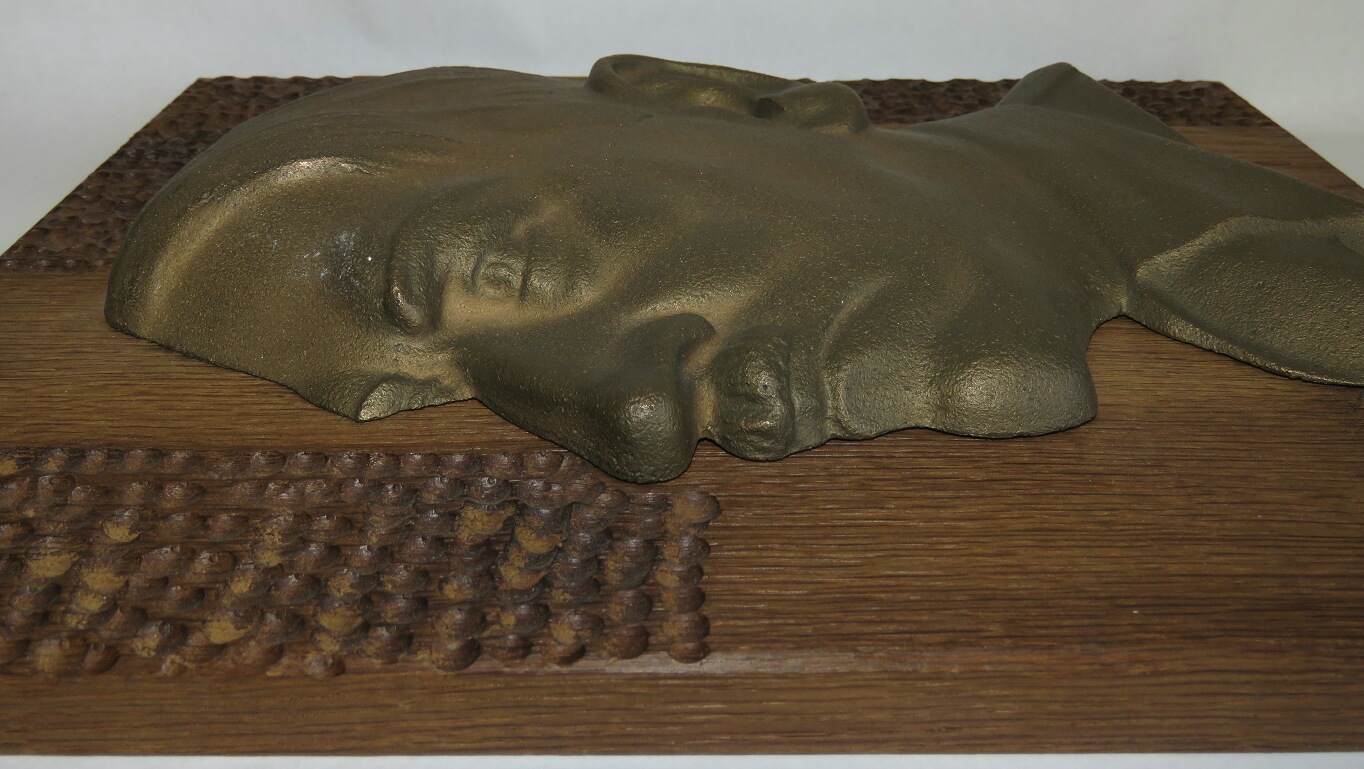 Bronze cast bas-relief of Adolf Hitler on an oak panel