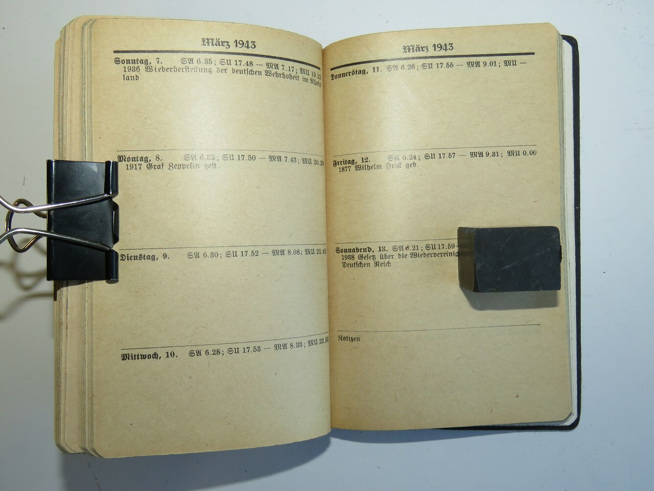 1943 Waffen-SS soldiers pocket calendar
