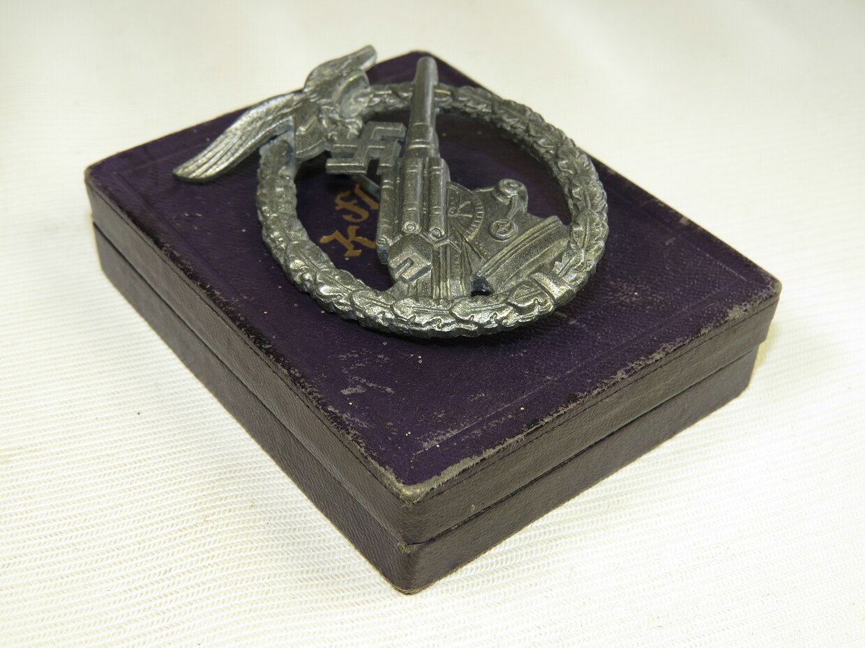 Luftwaffe FLAK badge with original box of issue, E.F. Wiedemann