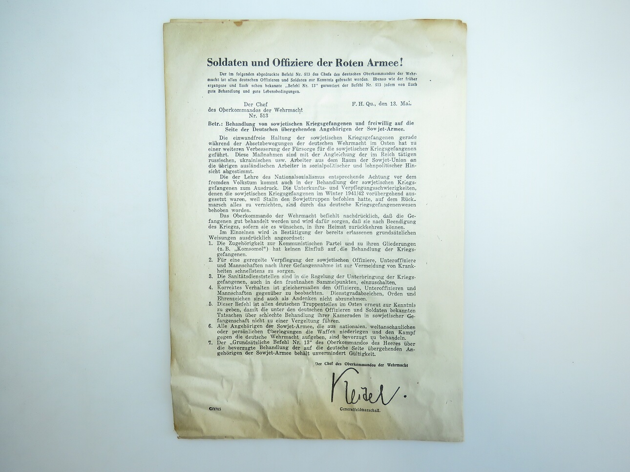 Leaflet Order No. 513, subsequent to Order No. 13 updated by May 13, 1944