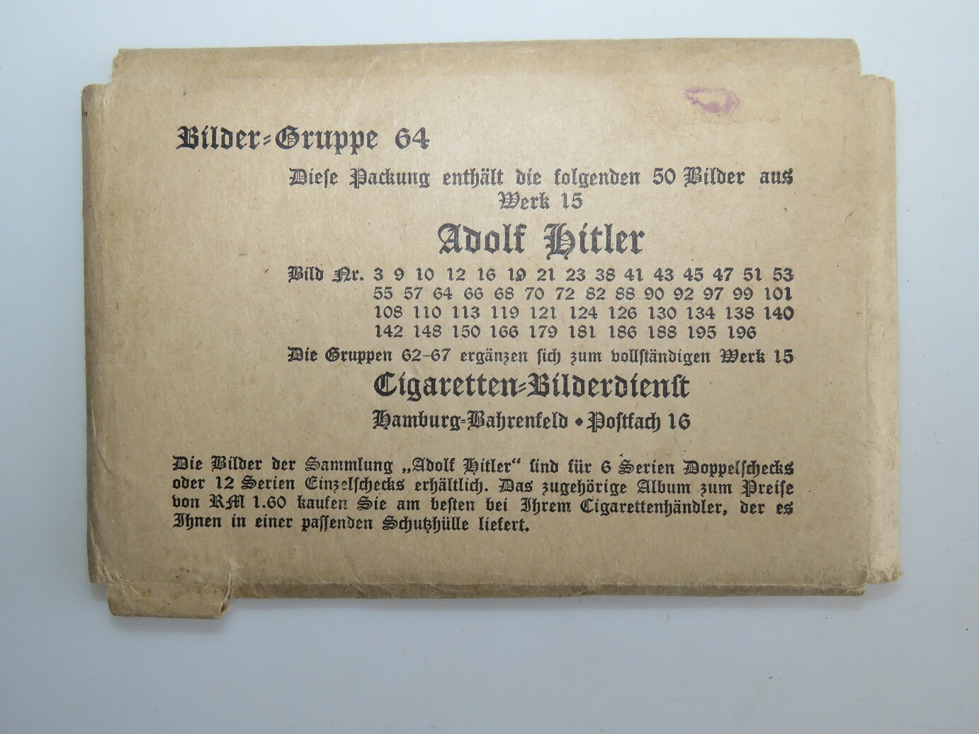 Adolf Hitler series Bildergruppe 64 cigarette cards