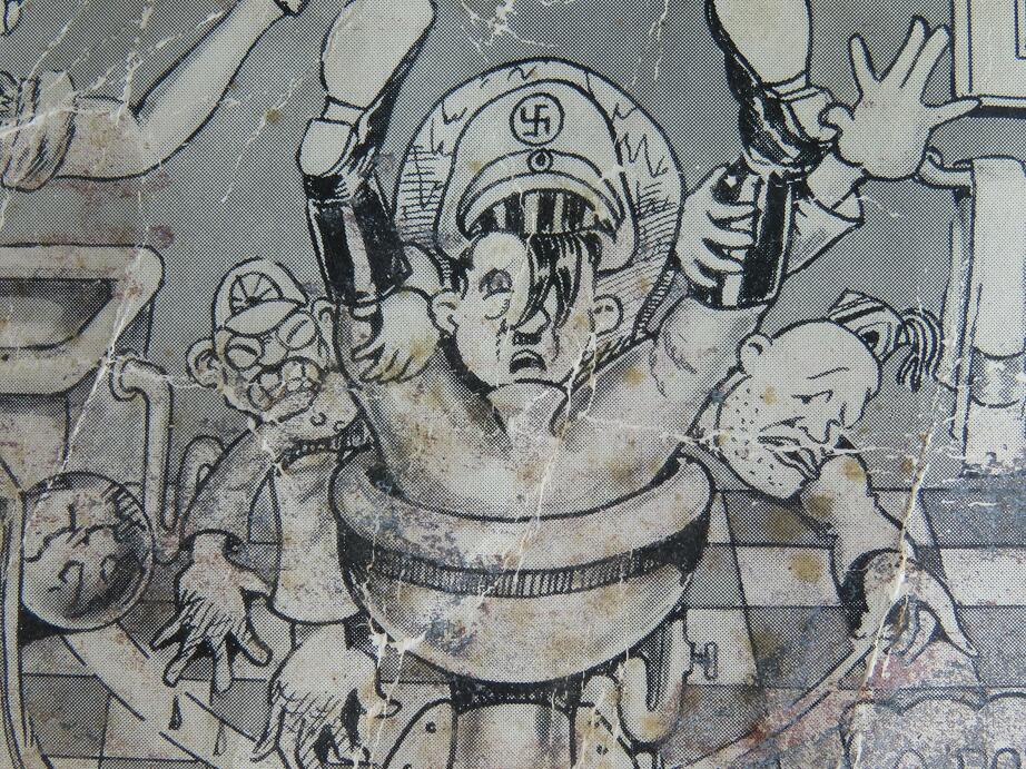 Anti-fascist postcard with caricature of Hitler and his allies